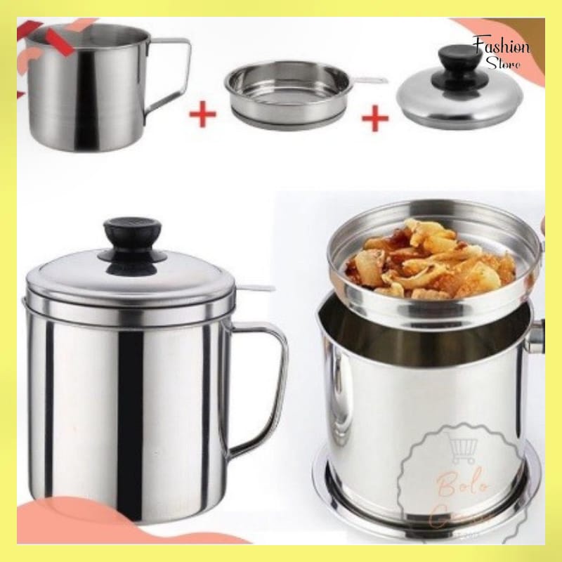 Jual FS PAKET 5PCS Tempat Saring Minyak Bekas Pakai / Oil Pot Stainless 1300ML / 1000ML / 630ML ...