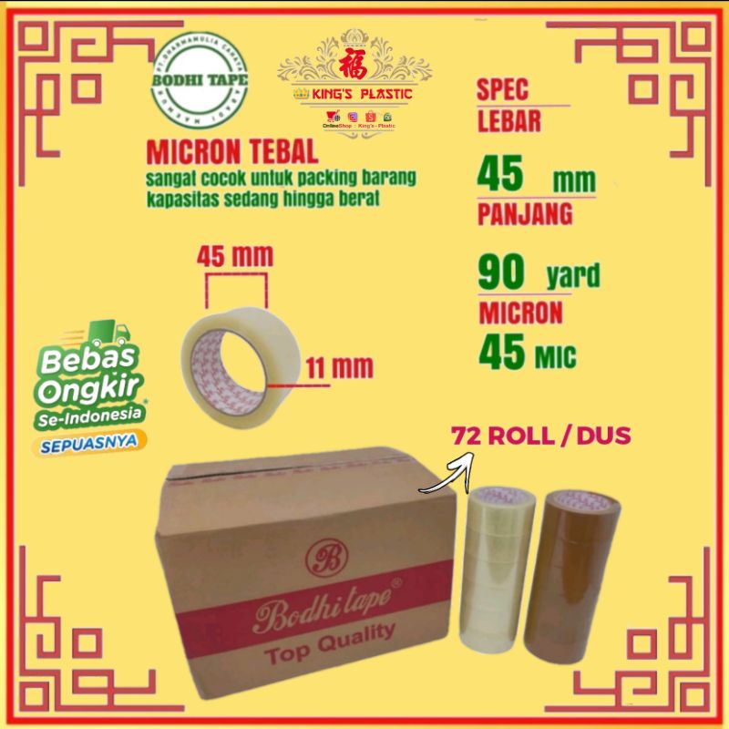 Jual 1 Dus Lakban Bening / Coklat Bodhi Tape 45mm X 90 Yard (72 Roll ...