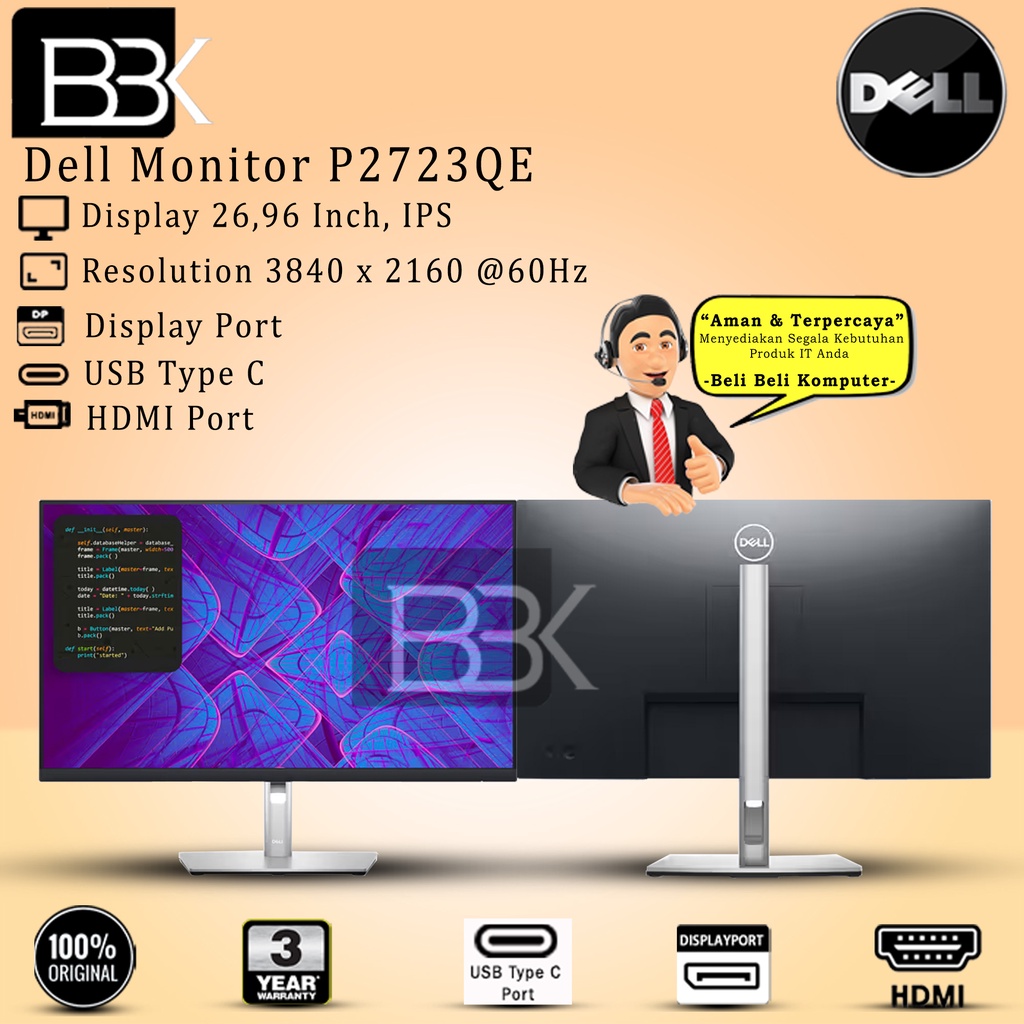 Jual Monitor Dell 27" inch Monitor P2723QE 3 Year | Shopee Indonesia