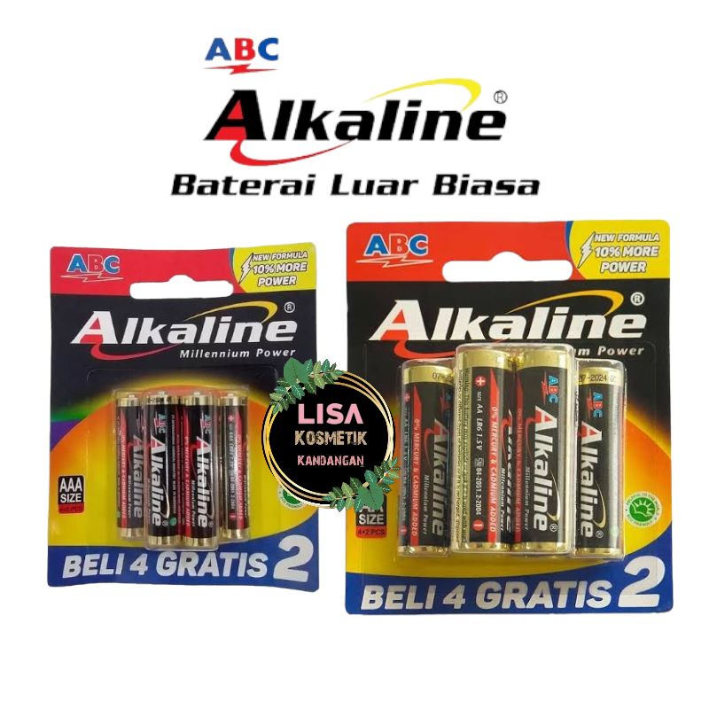 Jual Baterai ABC alkaline AA/A2 dan AAA/A3 isi 6 (4+2) | Shopee Indonesia