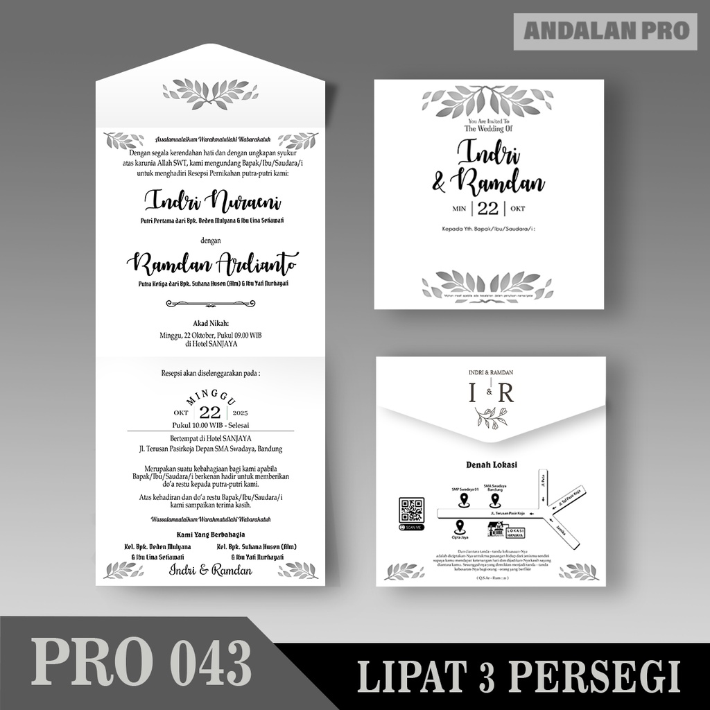 Jual PRO 043 LIPAT 3 Landscape - Cetak Undangan Simpel Mewah & Elegan Kertas Jasmine / Tik 200 ...
