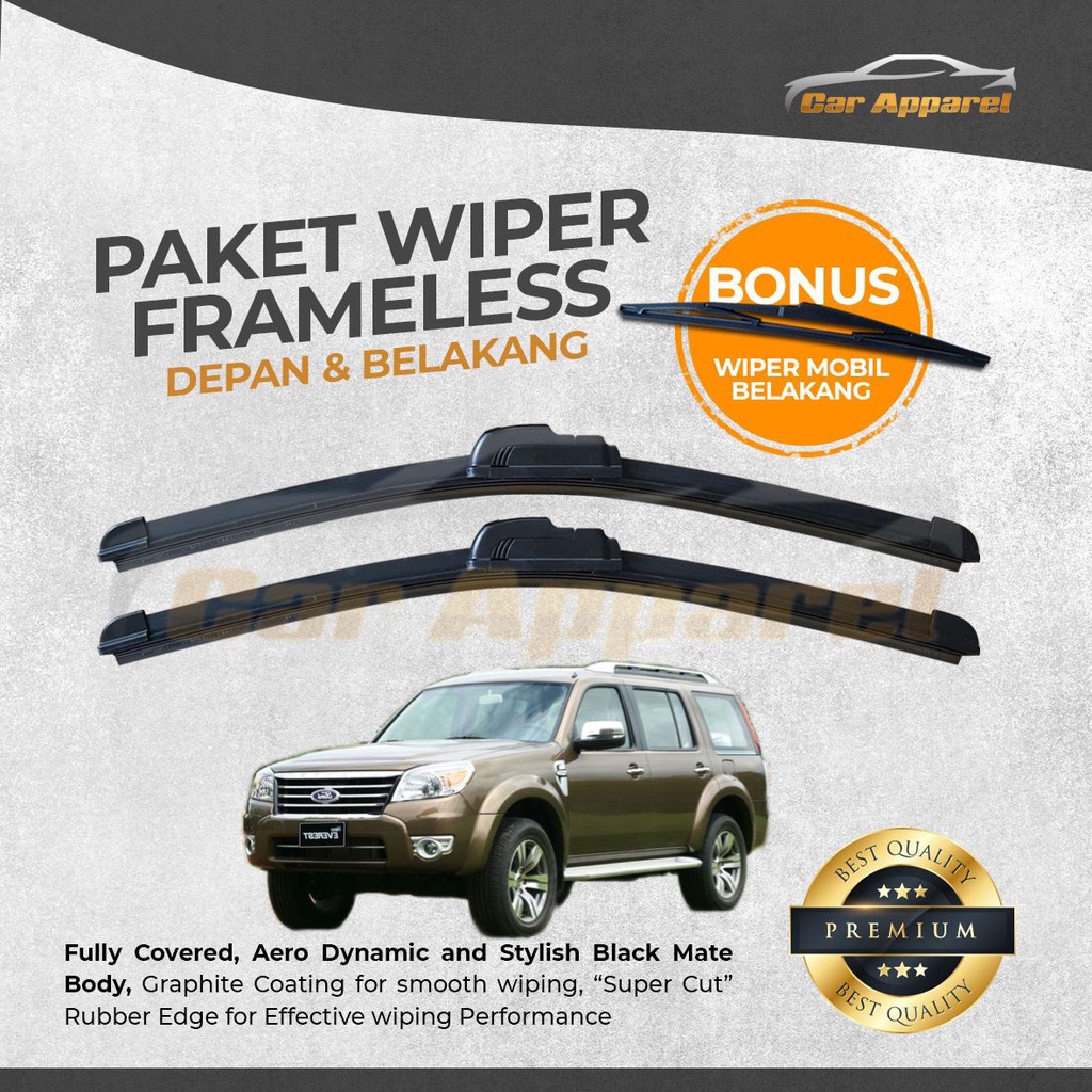 Jual Paket Wiper Ford Everest Gen2 2007-2015 Depan Belakang Frameless 3 ...