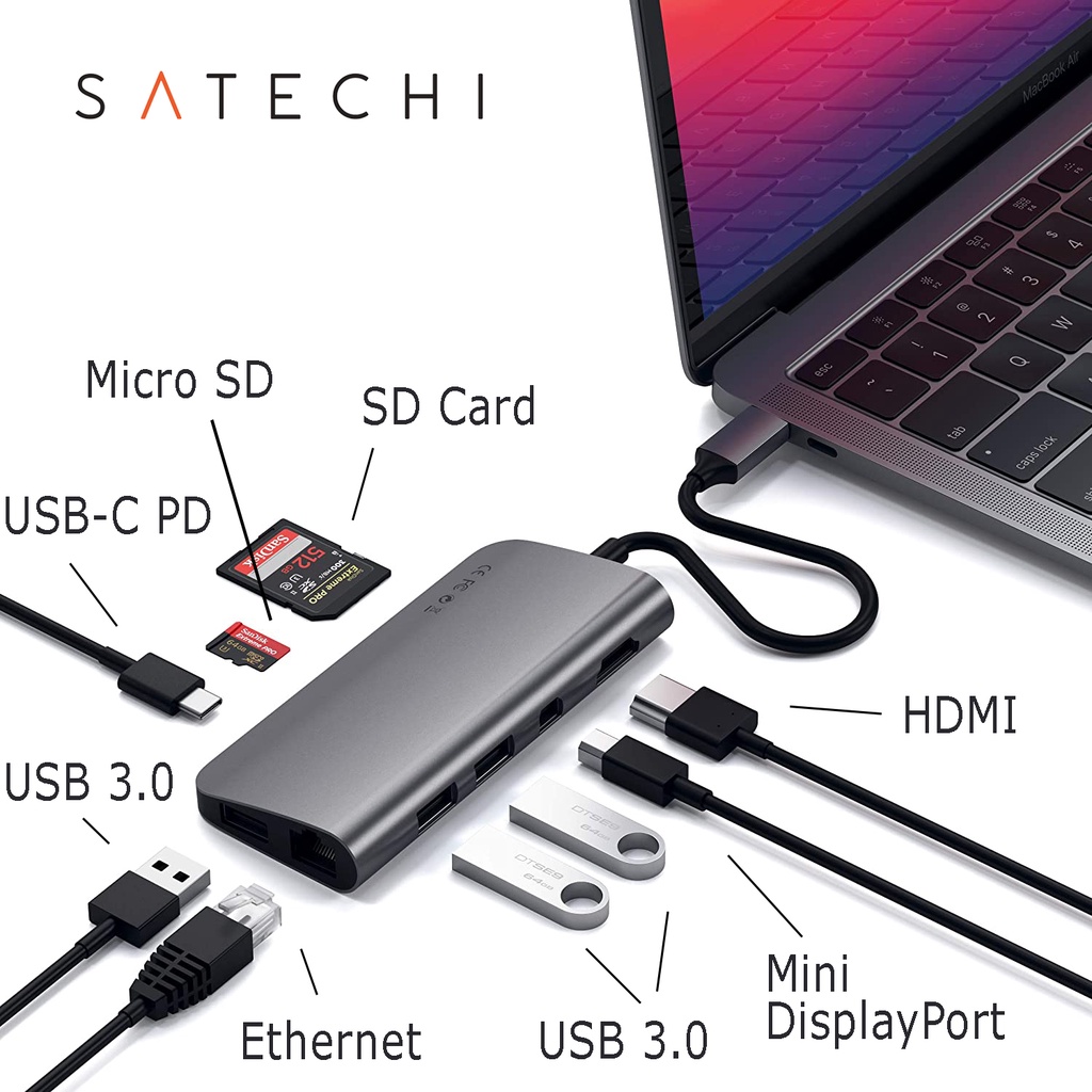 Jual Satechi Type-C Multimedia Adapter 9-in-1, USB-C PD Mini DP HDMI ...