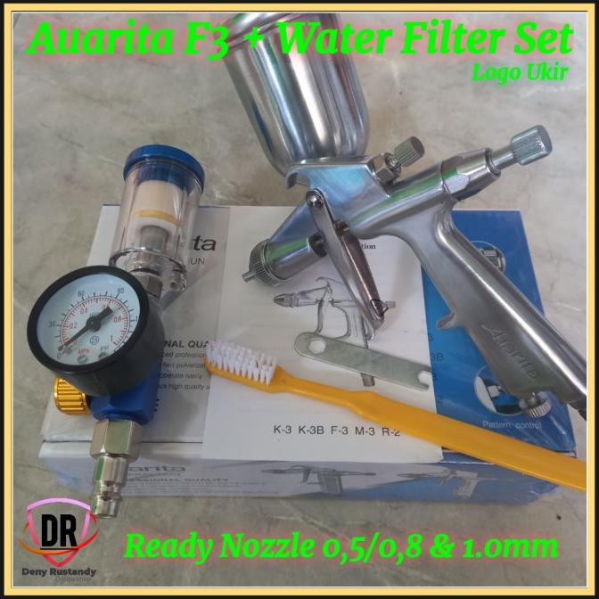 Jual Spray Gun Auarita F3 Nozzle 0.5 0.8 1.0 mm Plus Water Filter Set ...