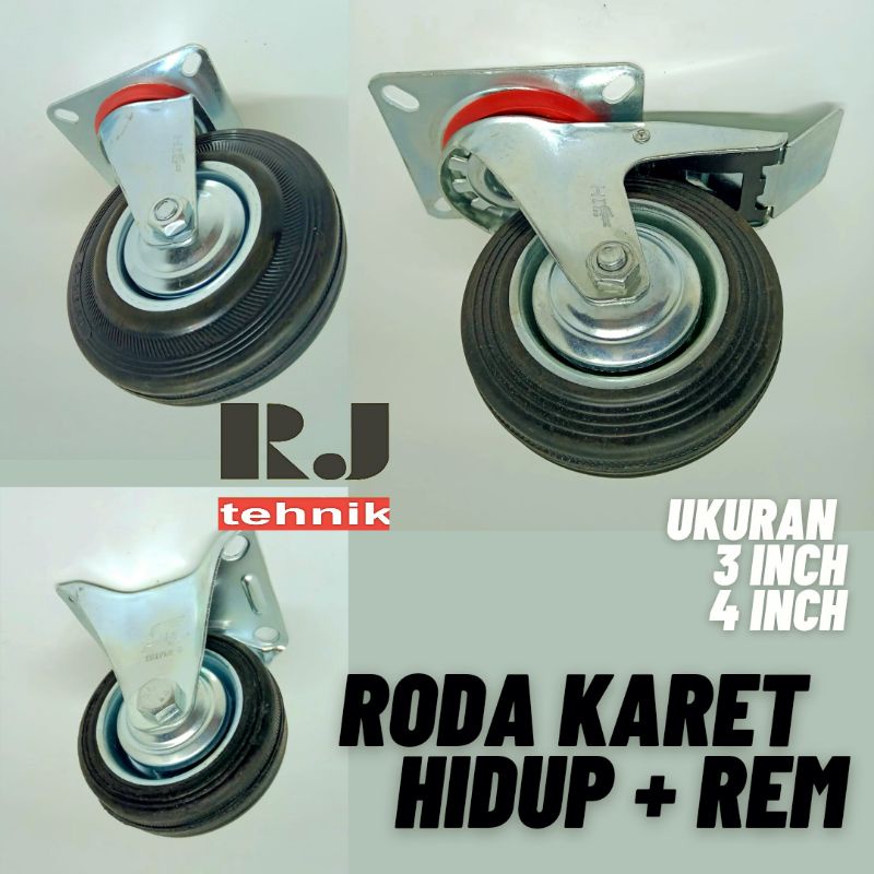 Jual Roda Karet Gerobak Troli Trolley Etalase 3" - 4" inch Putar Rem ...