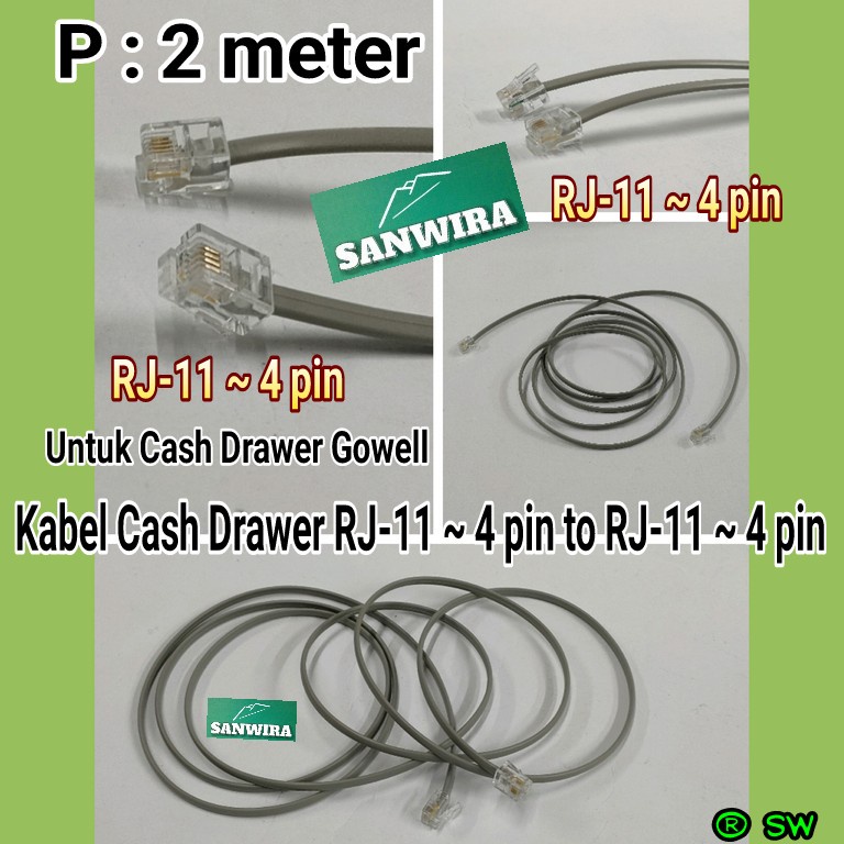Jual Kabel Cash Drawer RJ-11 ~ 4 pin to RJ-11 ~ 4 pin 2m / gowell / mesin kasir / mesin hitung ...