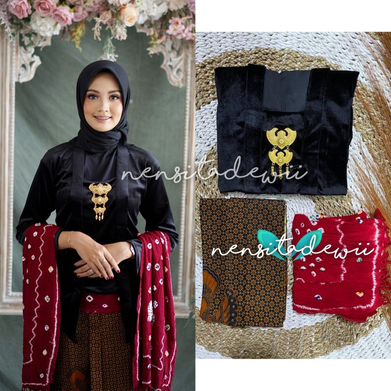 Jual [1 Set, DHT01C] Kebaya Kutubaru, Jarik Instan + Selendang Jumputan ...