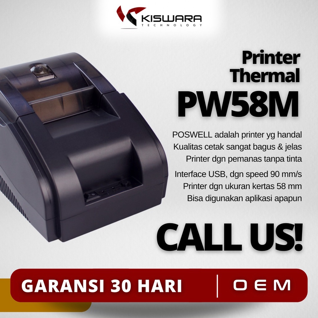 Jual PRINTER KASIR 58MM THERMAL POSWELL PW58M USB (TANPA BLUETOOTH ...