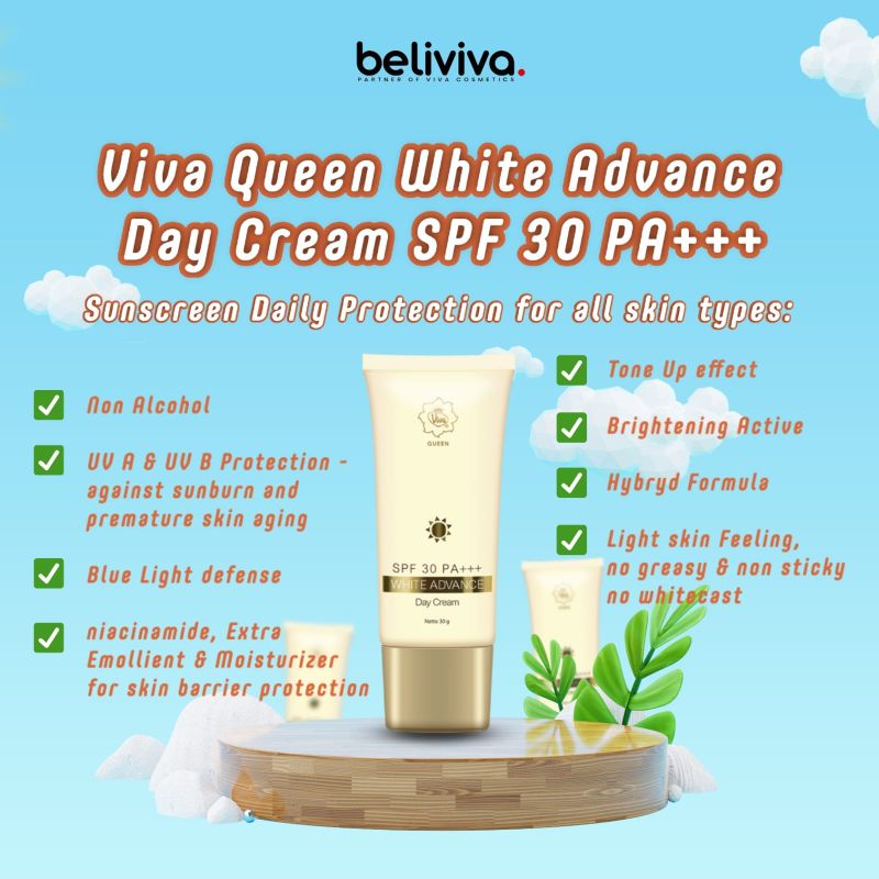 Jual Day Cream Hybrid Sunscreen SPF 30 PA+++ Viva Queen White Advance ...
