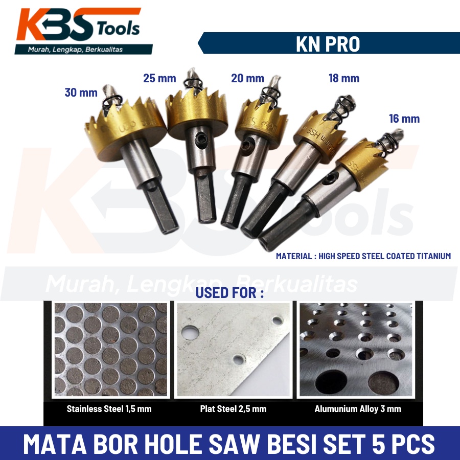 Jual Hole Saw Besi Set 5 PCS 16 - 30 mm - Mata Bor Lubang Besi ...