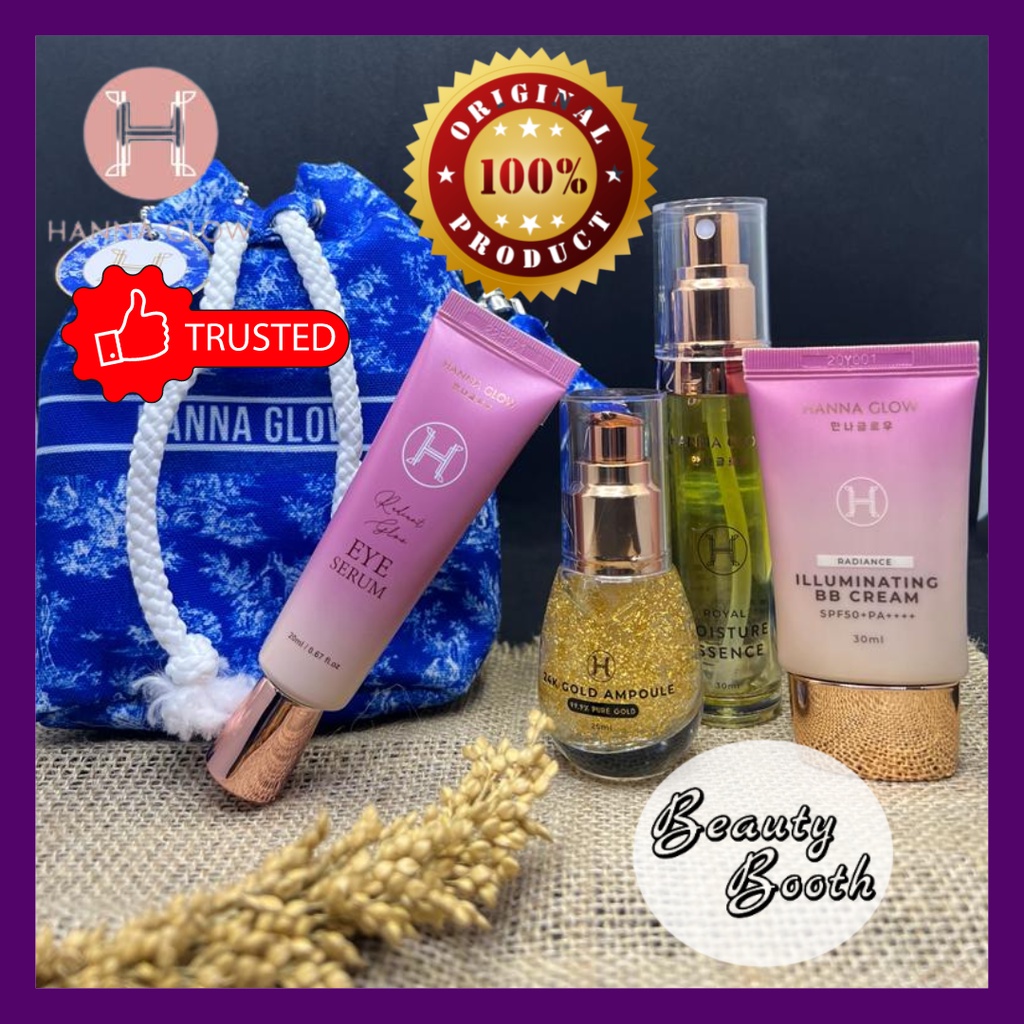 Jual HANNAGLOW HANNA GLOW Travel Pouch NEW Isi 4pcs (Royal Moisture 30ml 24k Gold Ampoule 25ml ...