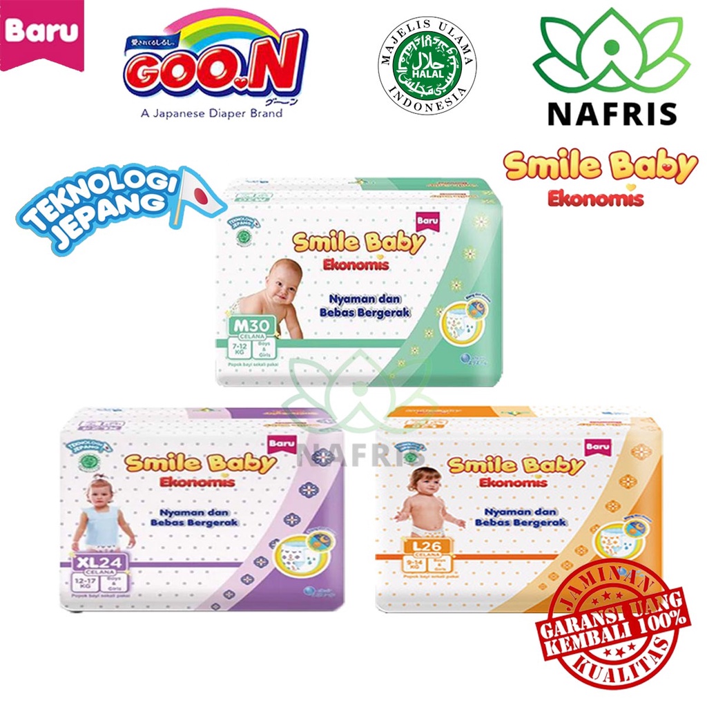 Jual ♥️Nafris♥️GOON Popok Smile Baby Ekonomis M30|L26|XL24|Diapers|Popok Sekali Pakai|Popok Bayi ...
