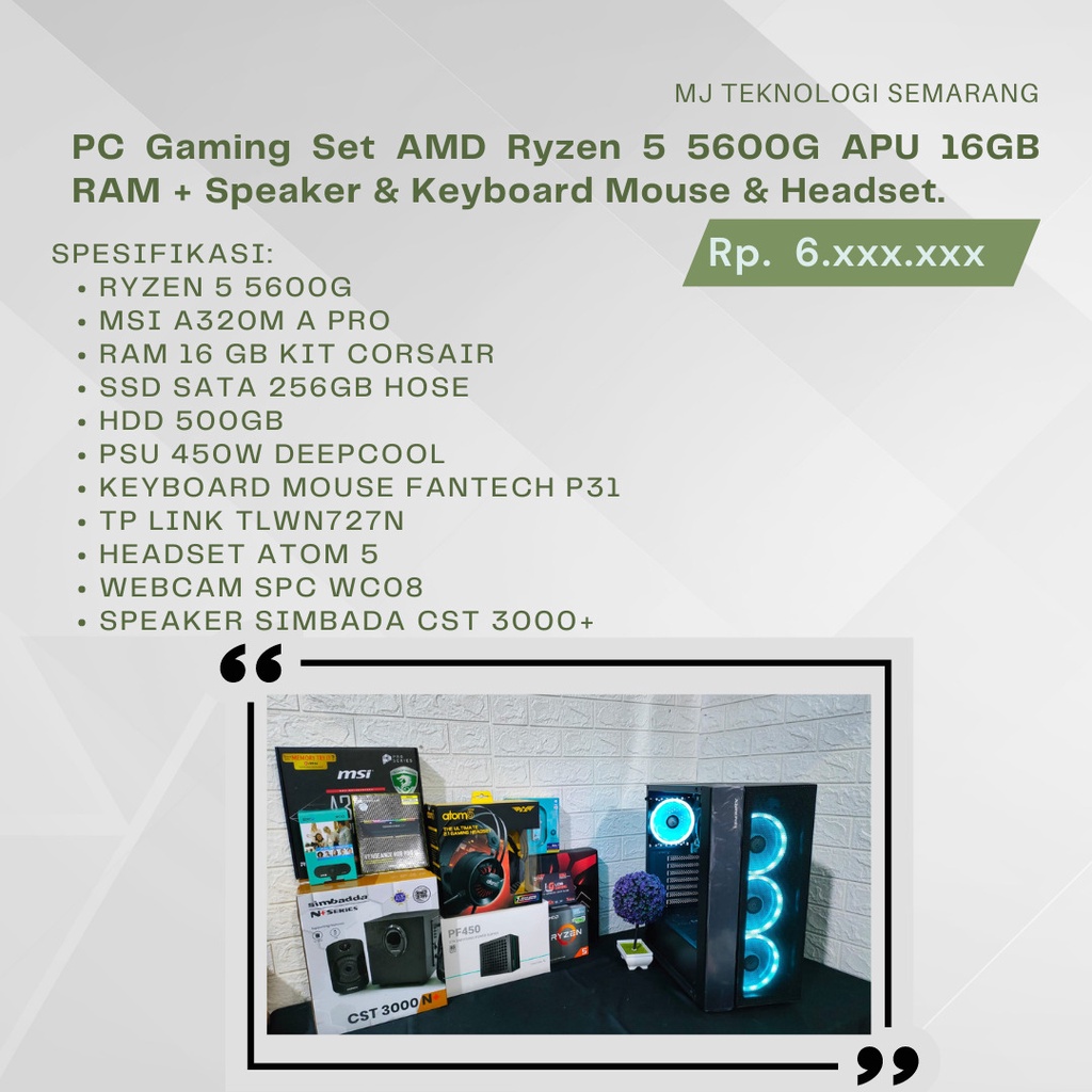 Jual PC Gaming Set AMD Ryzen 5 5600G APU 16GB RAM + Speaker & Keyboard ...