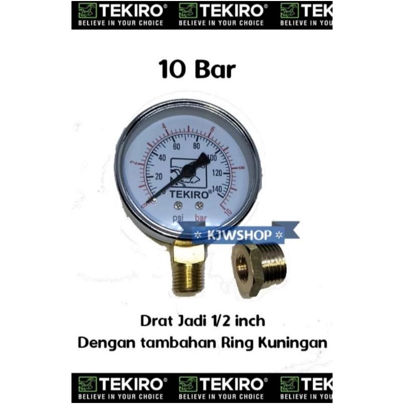 Jual K Manometer 10 Bar TEKIRO Drat 1/2 Kuningan Pressure Gauge 10Bar ...