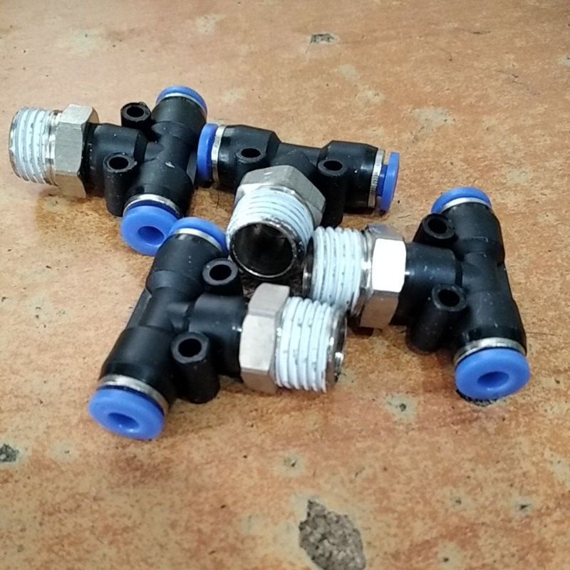 Jual fitting angin pneumatic model tee selang 4 mm drat 1/4( 12 mm ...
