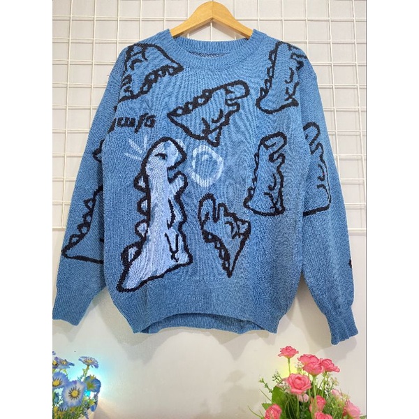 Jual DINO SWEATER RAJUT OVERSIZE UNISEX MOTIF ANIMASI DINOSAURUS ...