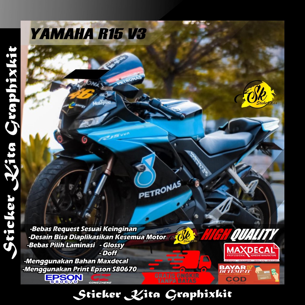 Jual 0211 DECAL STICKER FULLBODY MOTOR YAMAHA R15 V3 PETRONAS BEBAS ...