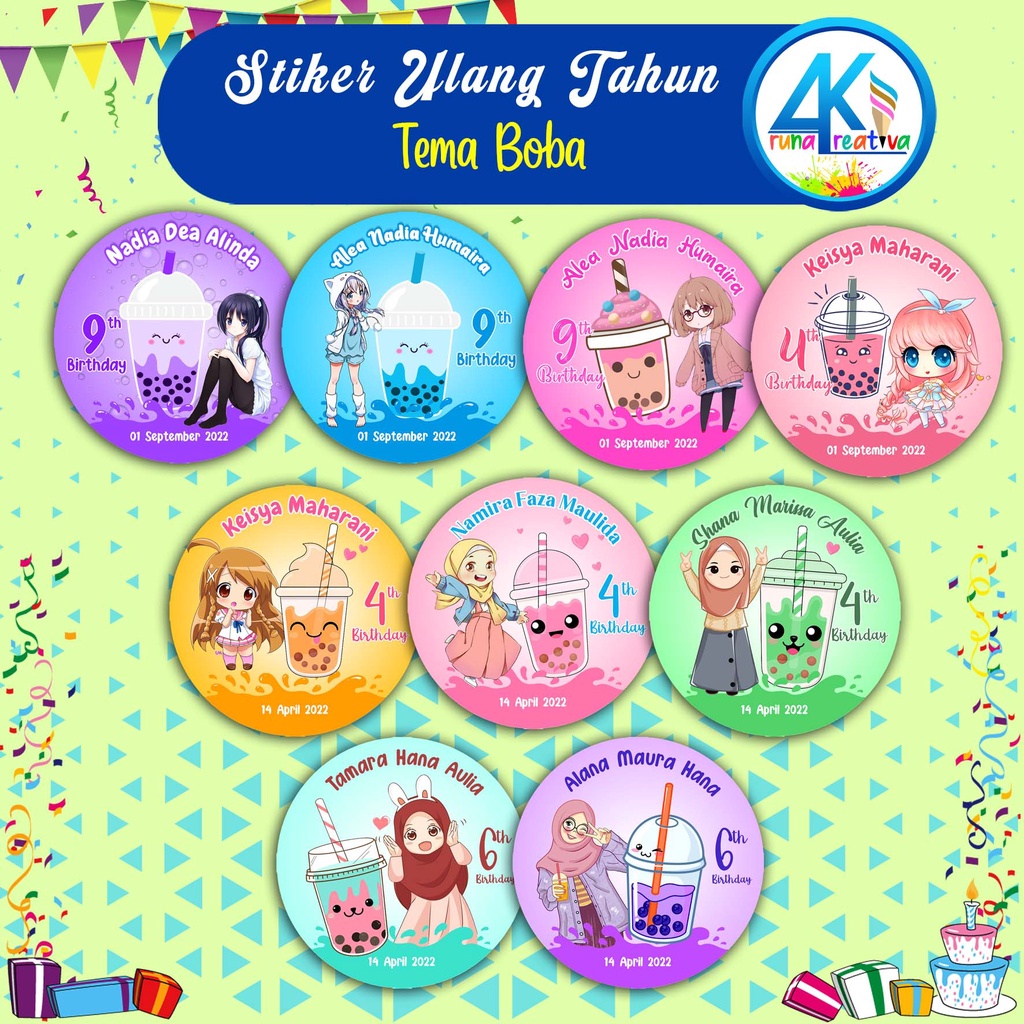 Jual ArunaKreativa Stiker Ultah Ulang Tahun Tema Boba | Label Birthday ...