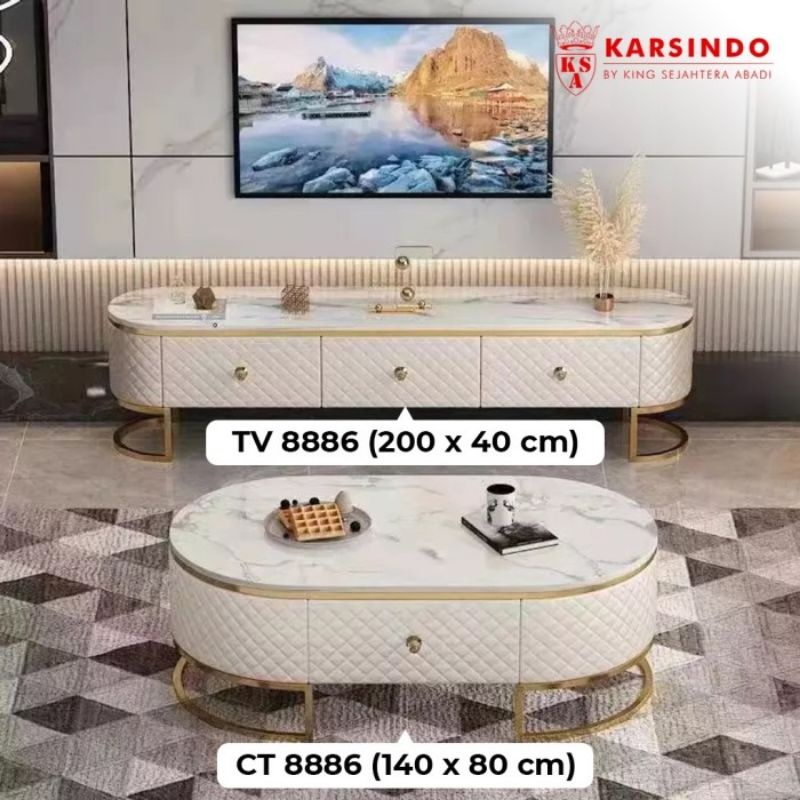 Jual Buffet TV + Meja Tamu Marmer Import 8886 | Shopee Indonesia