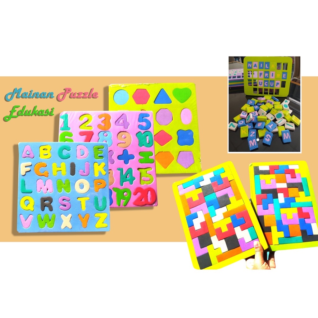 Jual Mainan Puzzle Edukatif Tetris / Balok Huruf / Angka / Geometri ...