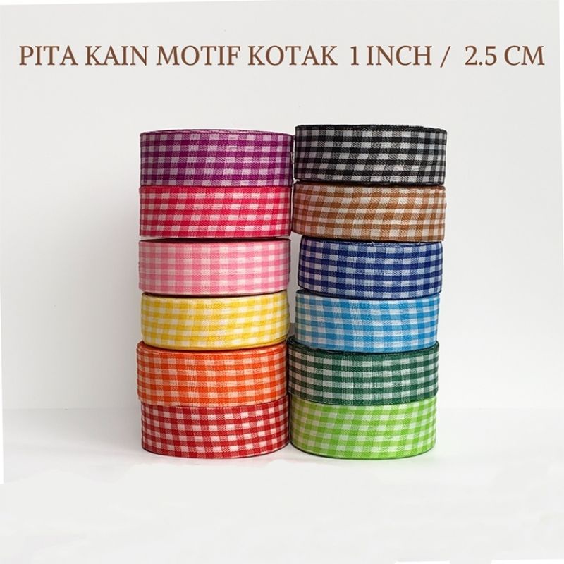 Jual Pita Motif Kotak 1 inch / 2,5cm panjang 3 meter | Shopee Indonesia