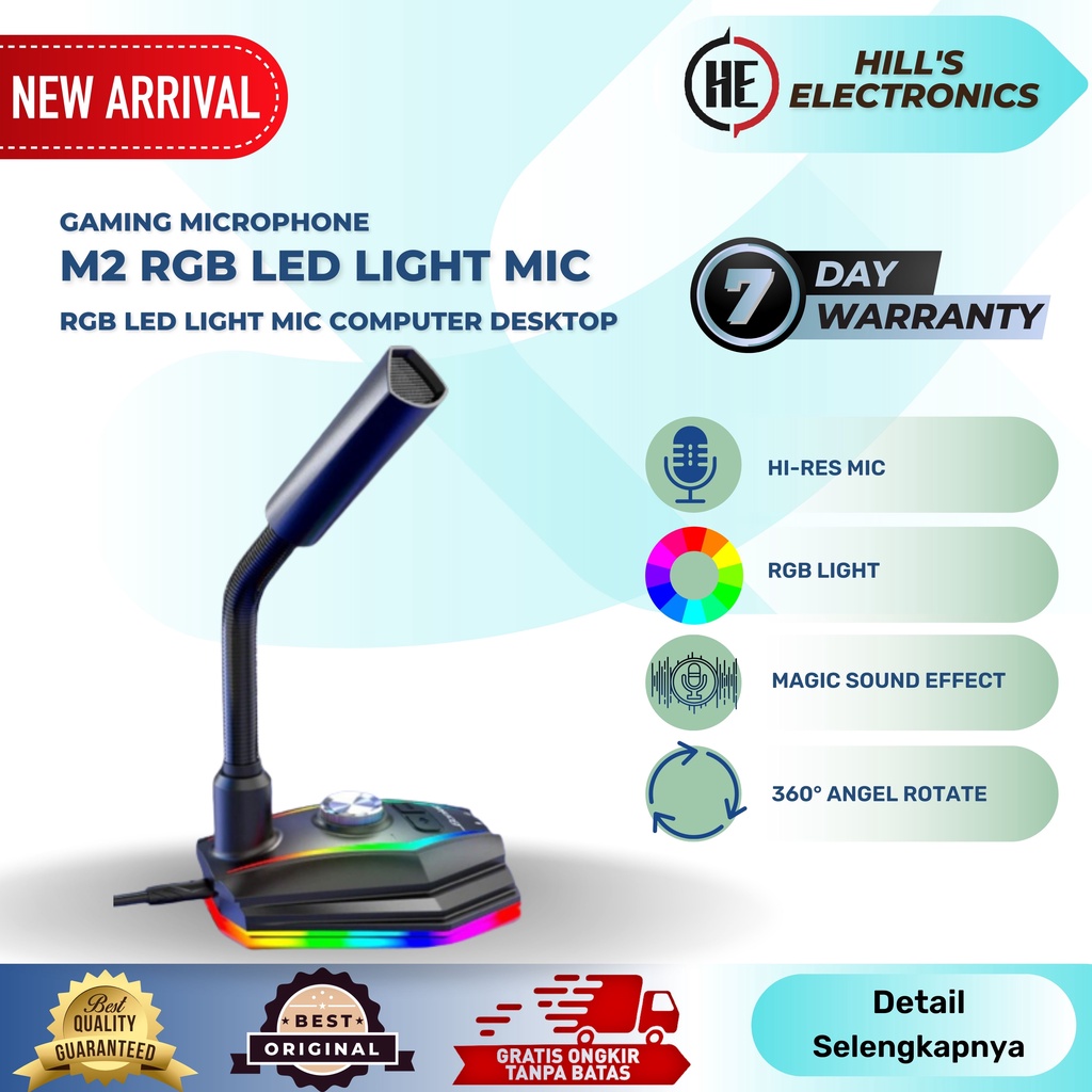 Jual Microphone Gaming M2 RGB LED Light Mic Mikropon Computer Desktop ...