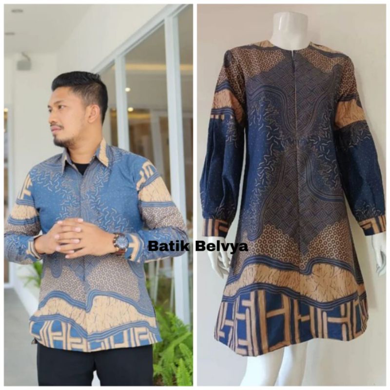 Jual Set couple batik motif ombak biru / Batik sragen / batik solo ...
