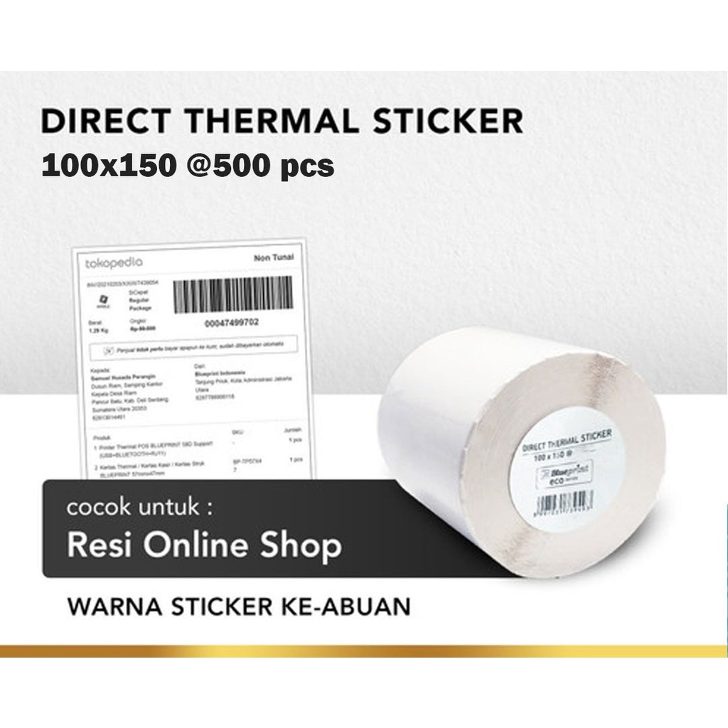 Jual KERTAS THERMAL STIKER LABEL RESI 100x150 BLUEPRINT ECO isi 500 Pcs ...