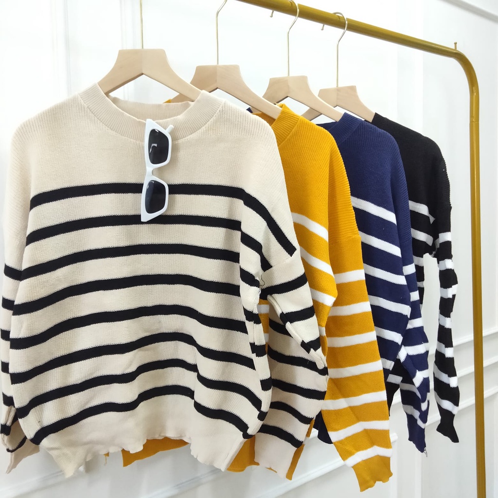 Jual Maya Sweater Rajut Stripes - Korean Knit Long Sleeve - Atasan ...