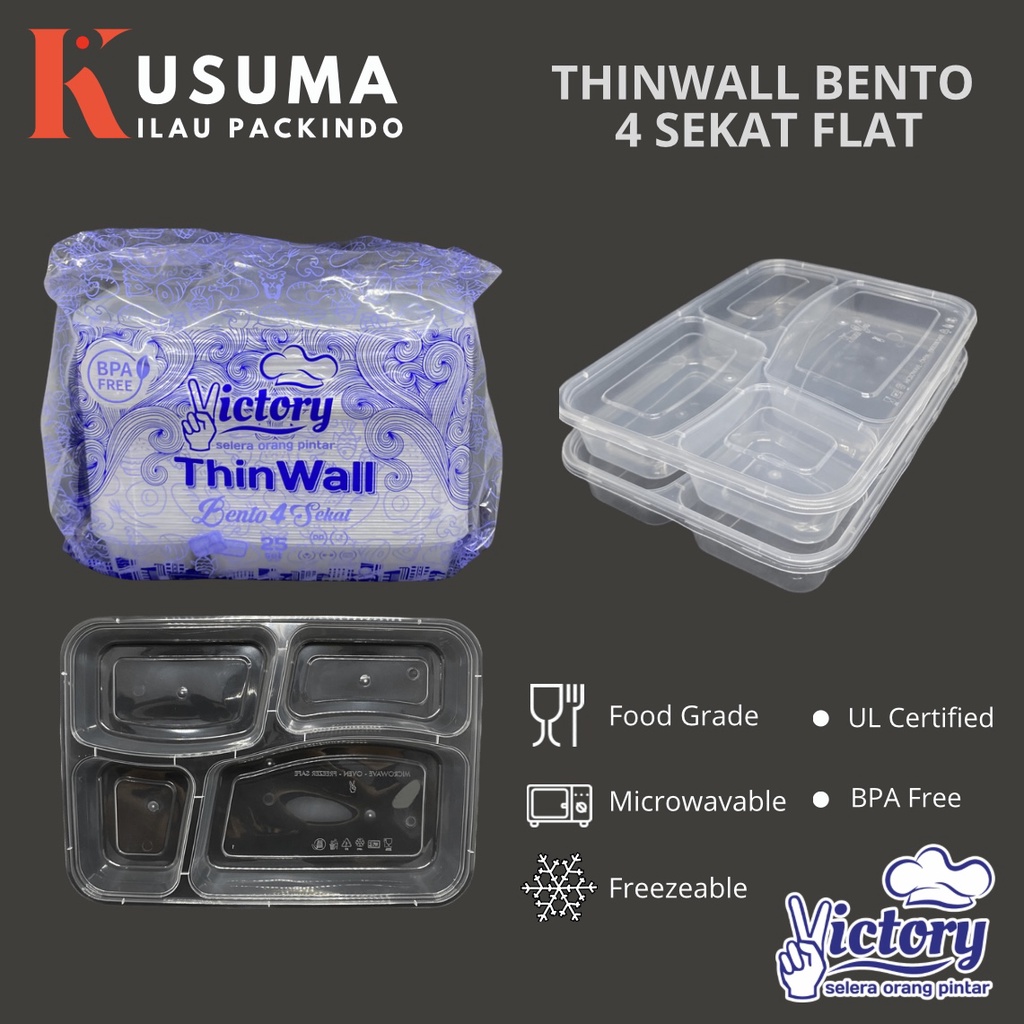 Jual VICTORY THINWALL BENTO 4 SEKAT FLAT ISI 25PCS PER PACK 25 PCS ...