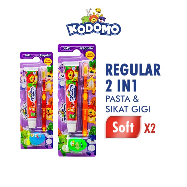 Jual KODOMO Soft Regular Sikat Gigi 2 in 1 2 pcs | Shopee Indonesia