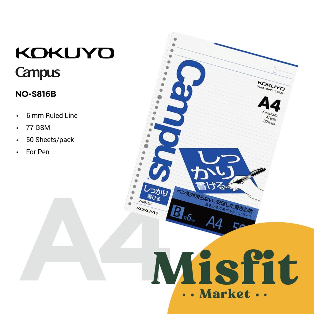 Jual KOKUYO Campus Paper Loose Leaf Refill A4 Kertas Isi Ulang Binder Buku Notebook | Shopee ...