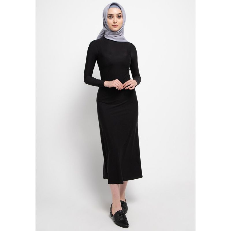 Jual Inner Dress Span Manset Gamis Lengan Panjang Polos Kerah Tinggi ...