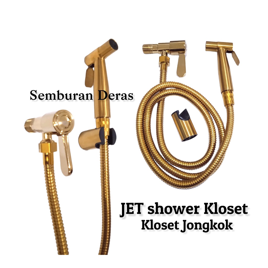 Jual 1 Set Jet Closet Shower Cebok Stop Kran Classic Gold Stainless ...