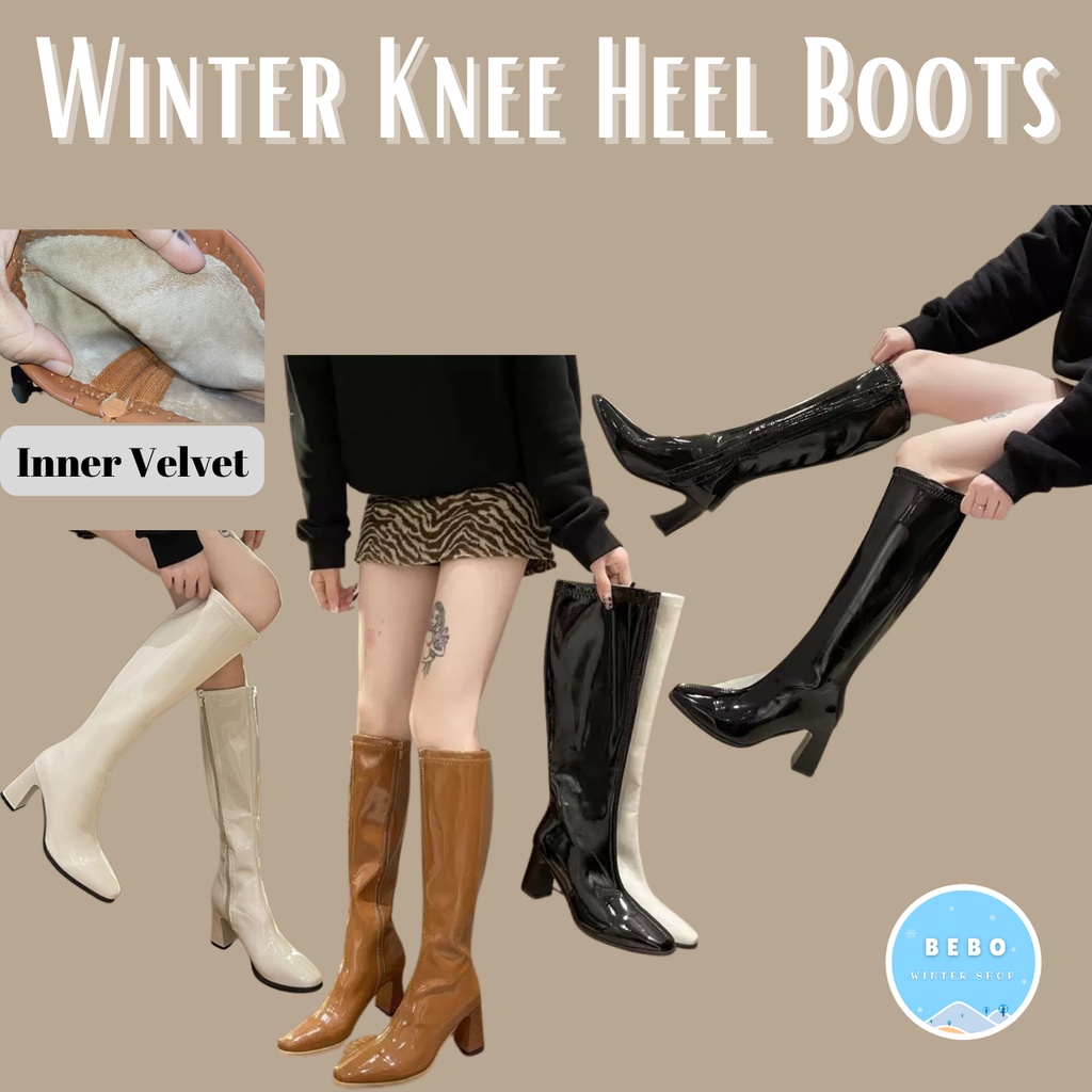 Jual Waterproof Winter Knee Heel boots Women Sepatu Boots Wanita ...