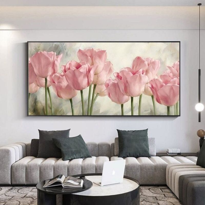 Jual Lukisan bunga tulip pink soft modern | Shopee Indonesia