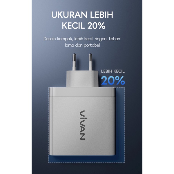 Jual Vivan GaN04 140W GaN Quick Charging 3 Port USB-C USB-A Adaptor ...