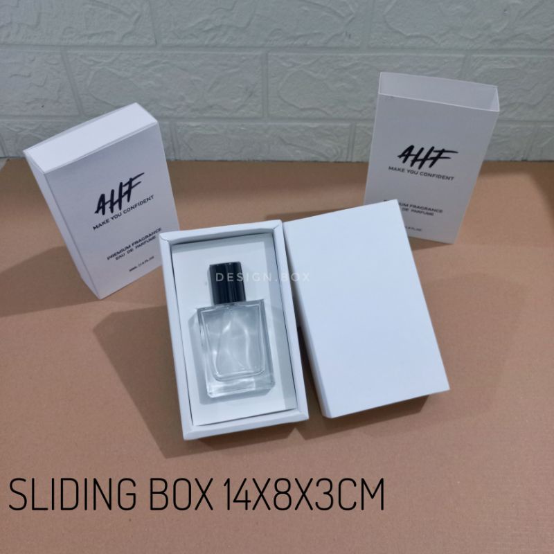 Jual BOX PARFUM PUTIH CETAK HOTPRINT 14X8X3CM | SLIDING BOX 14X8X3CM ...
