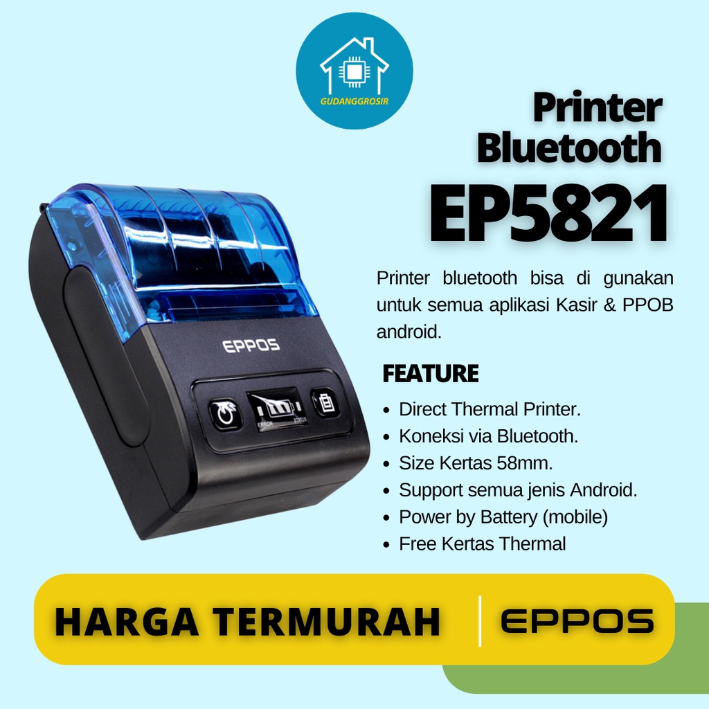 Jual Printer Bluetooth portable EPPOS EP5821 58mm dan kertas 10 rol | Shopee Indonesia