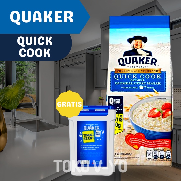 Jual Quaker Oatmeal Quick Cook 800 gram - Free Food Container | Shopee ...