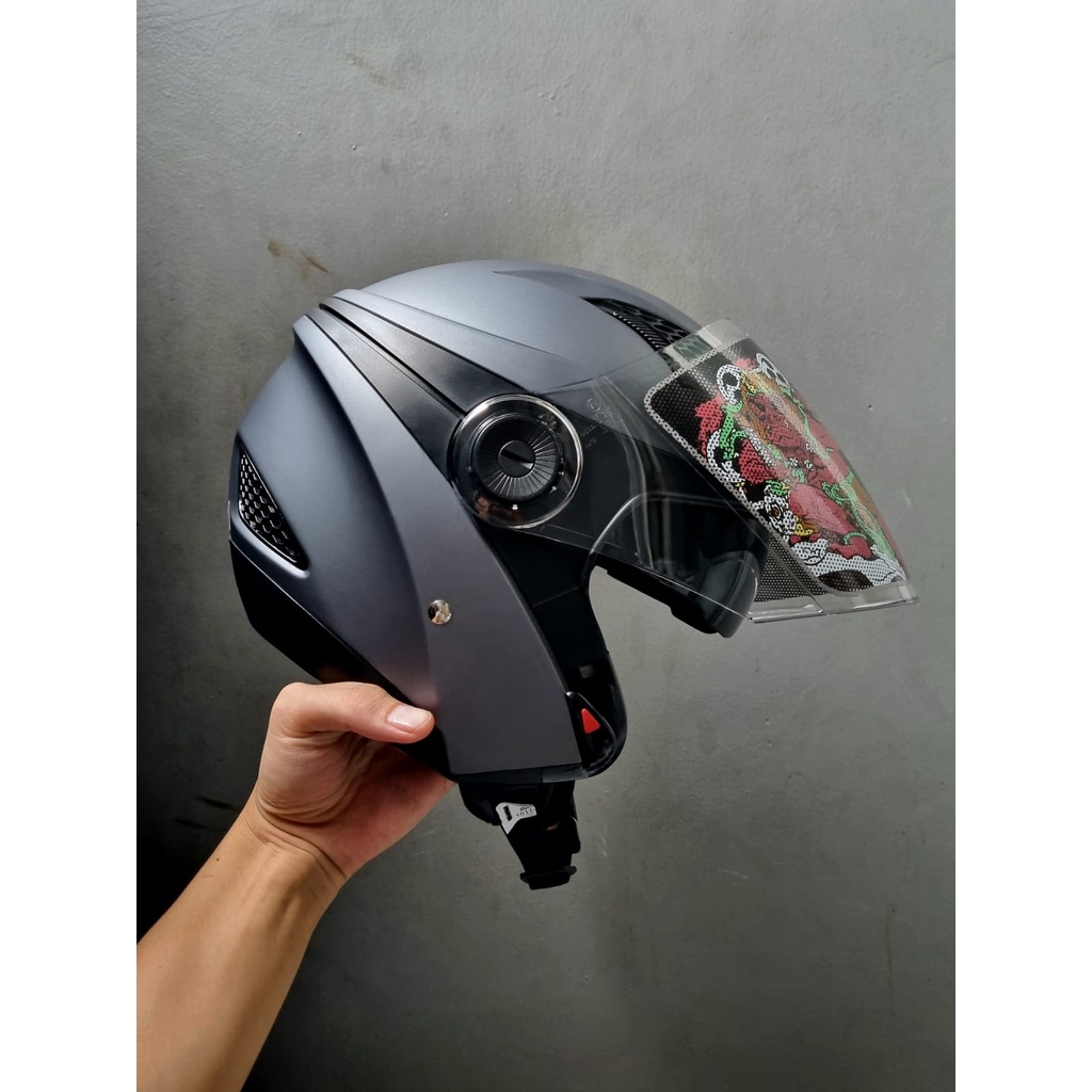 Jual PRE ORDER ZEUS ZS 610 MATT TITANIUM DOFF HALF FACE DOUBLE VISOR ...