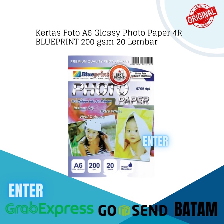 Jual Kertas Foto A6 Glossy Photo Paper 4R BLUEPRINT 200 gsm 20 Lembar ...