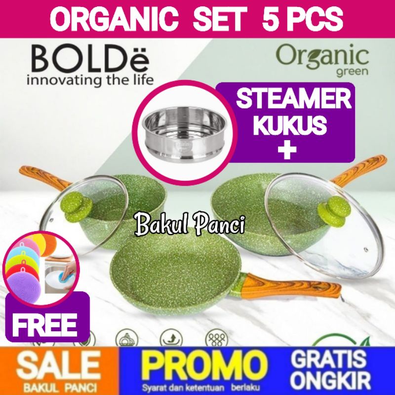 Jual BOLDe ORGANIC GREEN PAN SET 5 PCS - WAJAN PANCI SUPER PAN GRANITE ...