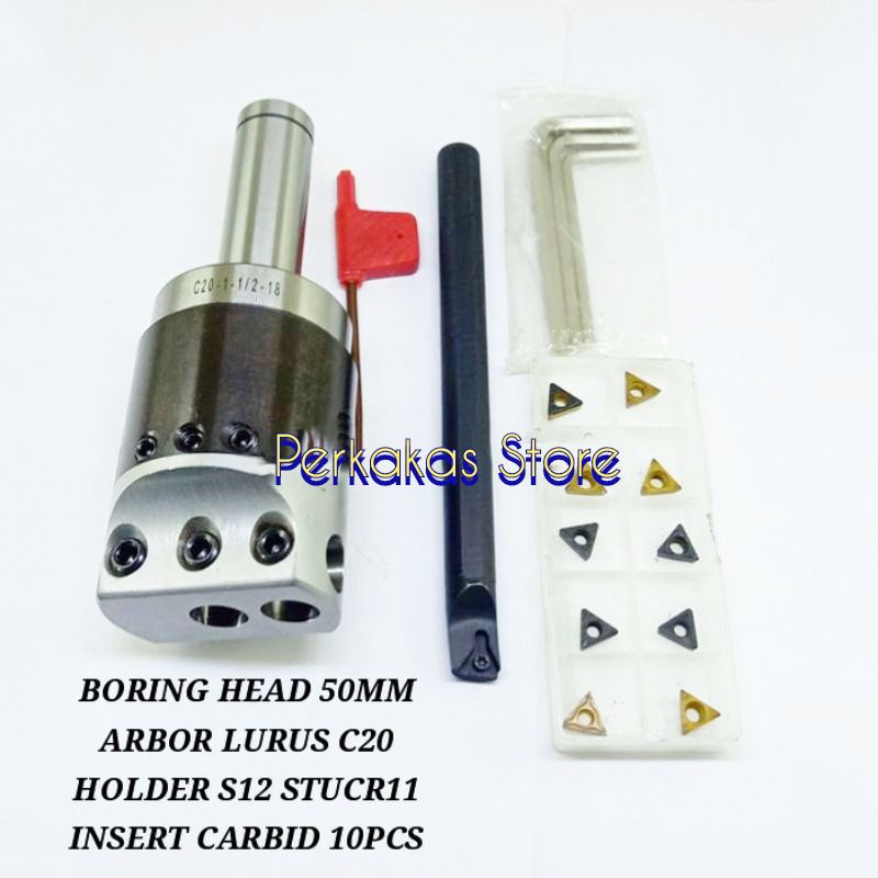 Jual Alat Korter lubang Boring Head 50mm Arbor lurus C20 Set holder S12 ...