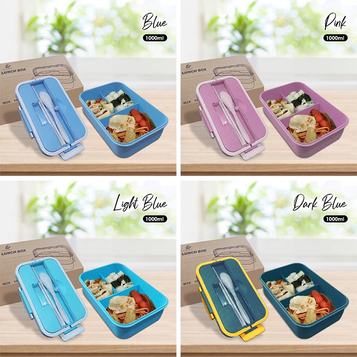 Jual Lunch Box Set Kotak Bekal Makan Jerami Gandum Kotak Makan 1000Ml 4 In 1 Free Sendok Tempat ...
