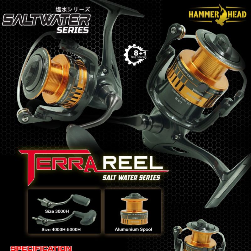 Jual Reel HAMMERHEAD TERRA SW 3000H 4000H 5000H 8+1BB Water Resistant ...