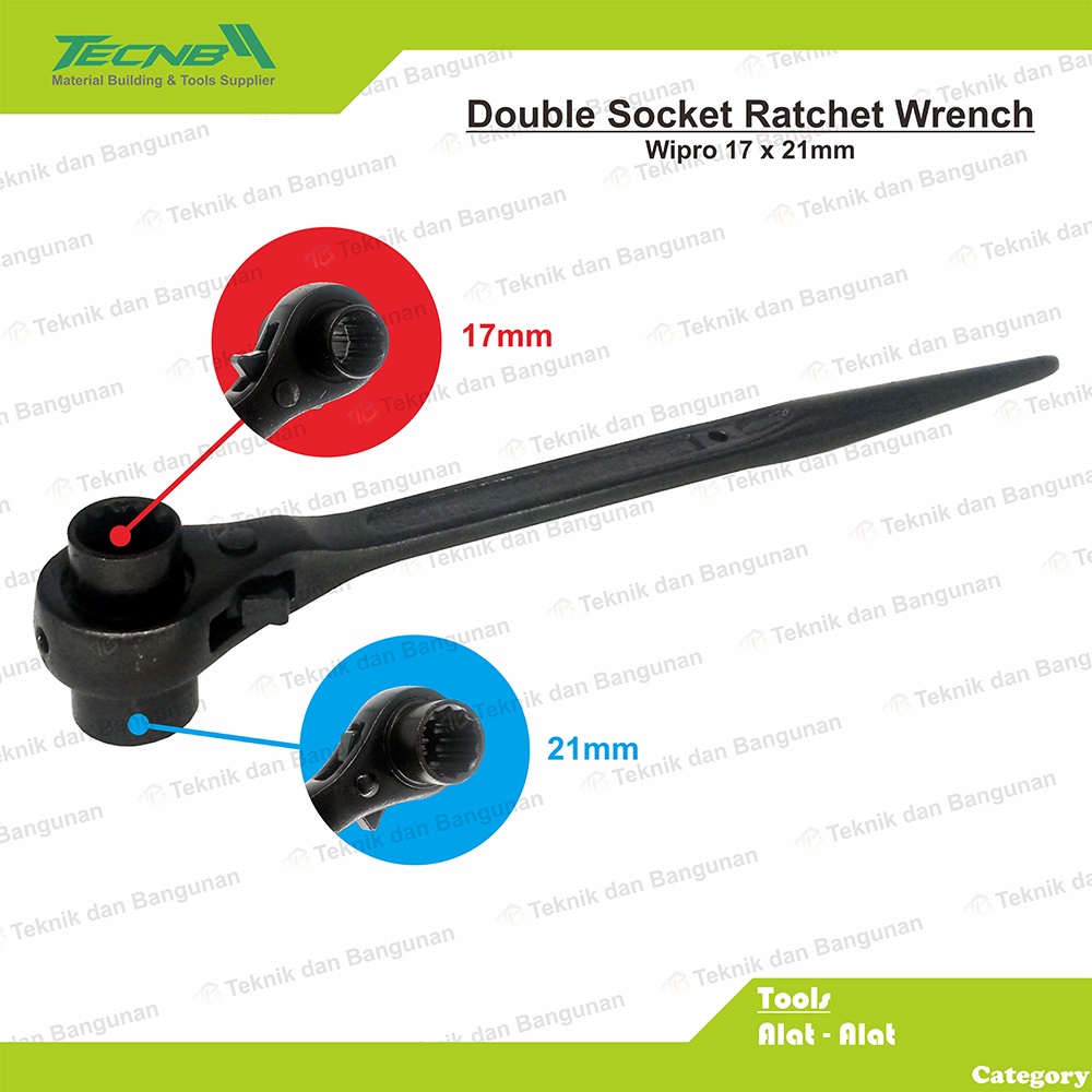 Jual Double Socket Ratchet Wrench / Kunci Sock Ratchet Wipro 17 x 21mm ...