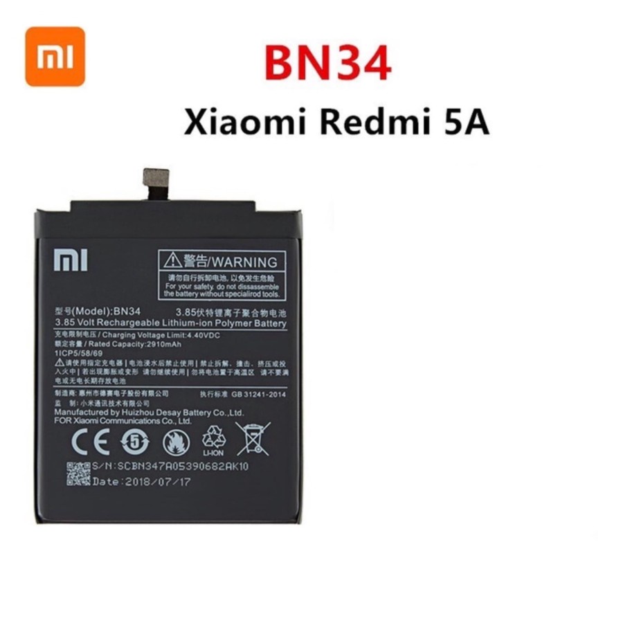 Jual BATTERY BATERAI XIAOMI REDMI 5A BN34 BN-34 ORIGINAL 99 | Shopee ...