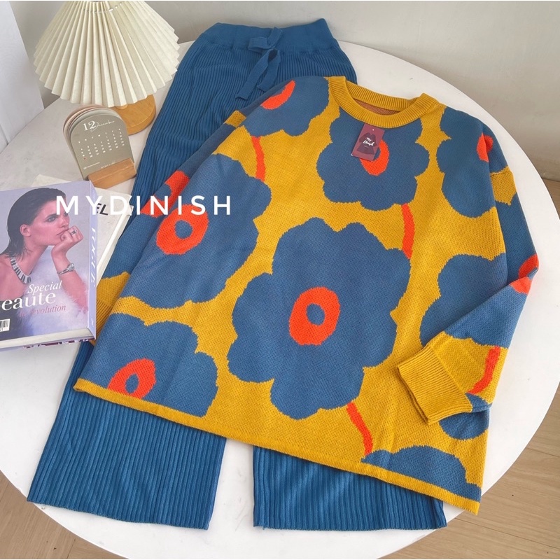 Jual One Set Arira - Stelan Rajut Wanita Motif Flower | Shopee Indonesia