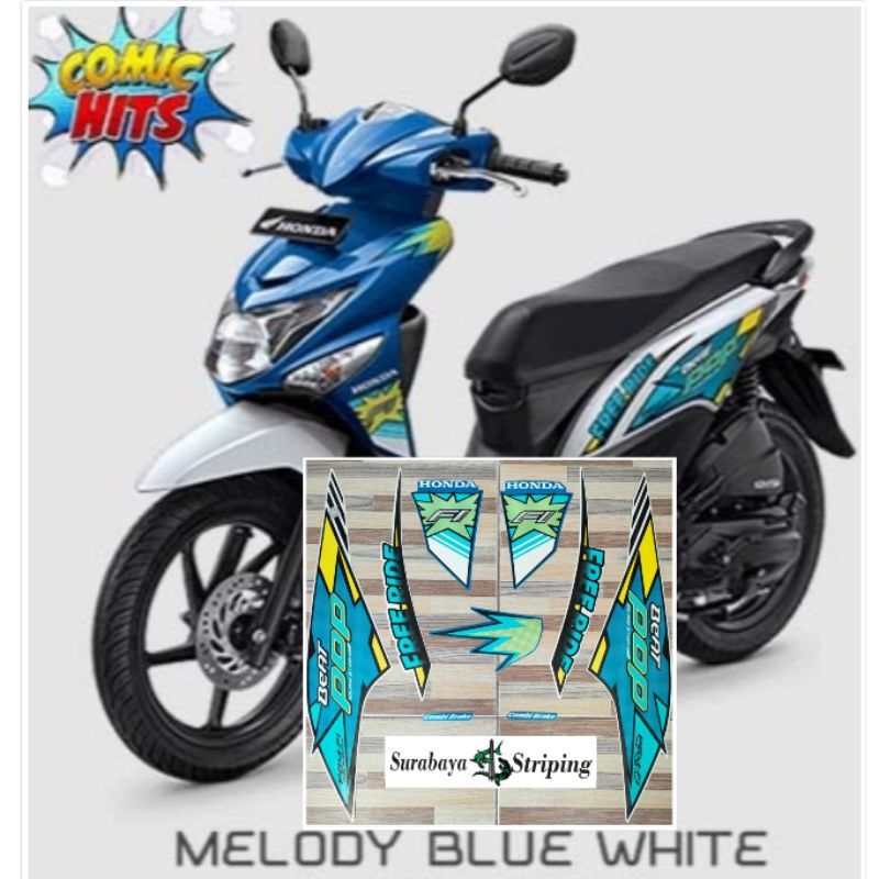 Jual striping sticker Honda Beat POP biru putih tahun 2016 2017 ...